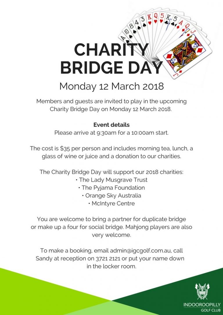 Charity Bridge Day - Indooroopilly Golf ClubIndooroopilly Golf Club