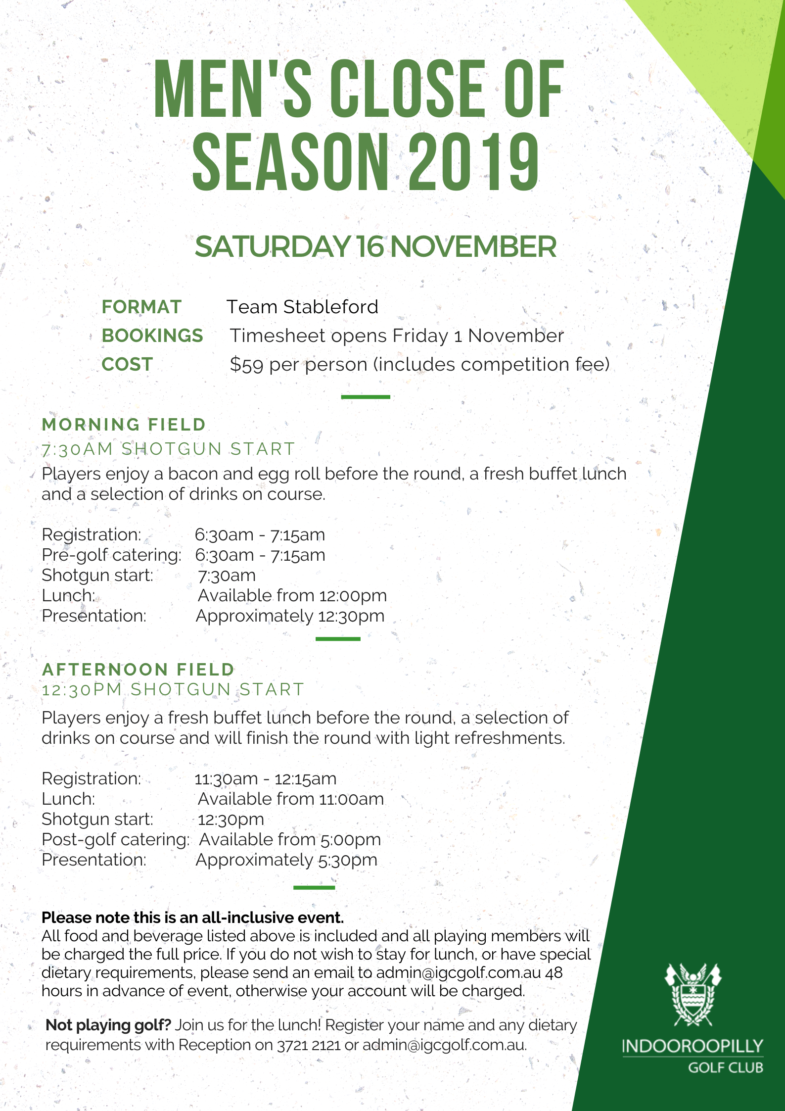 Men's Competition - Close of Season Team Stableford - Indooroopilly ...