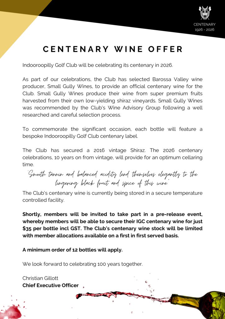 IGC Centenary Wine Orders - Indooroopilly Golf ClubIndooroopilly Golf Club